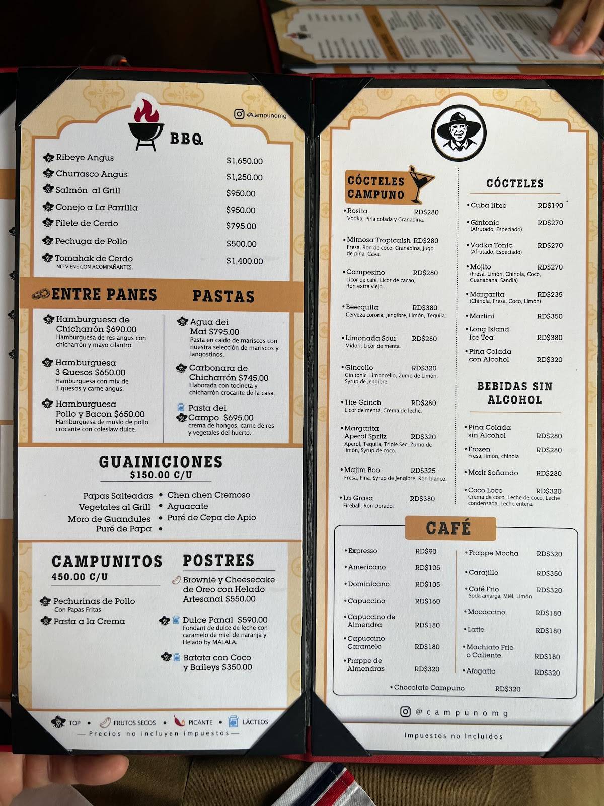 Menu at CAMPUNO VILLA OLGA restaurant, Santiago De Los Caballeros