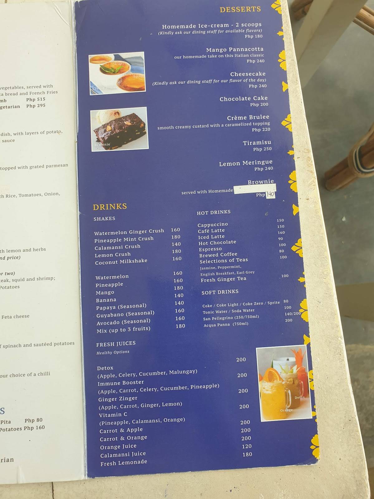 Menu at Cafe Athena, El Nido, Serena St