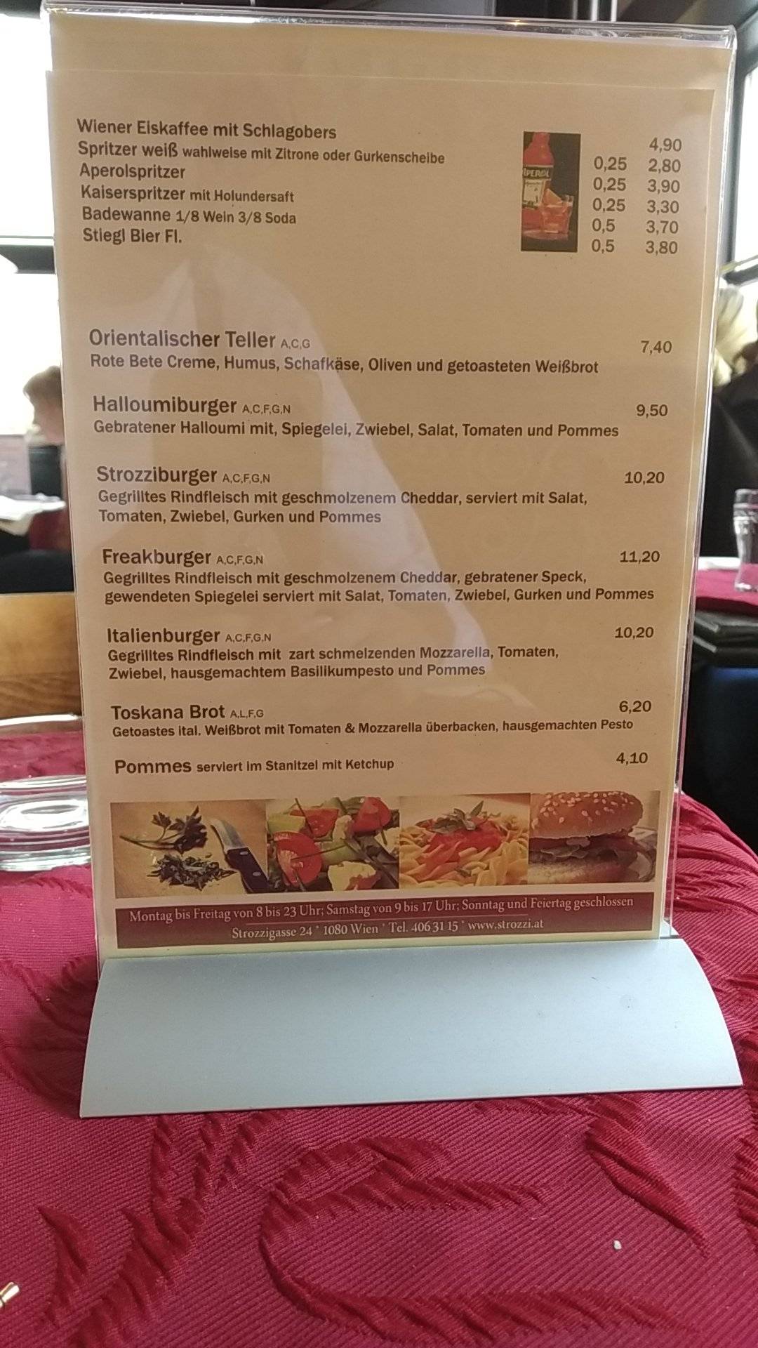 Speisekarte von Café Restaurant Strozzi, Wien