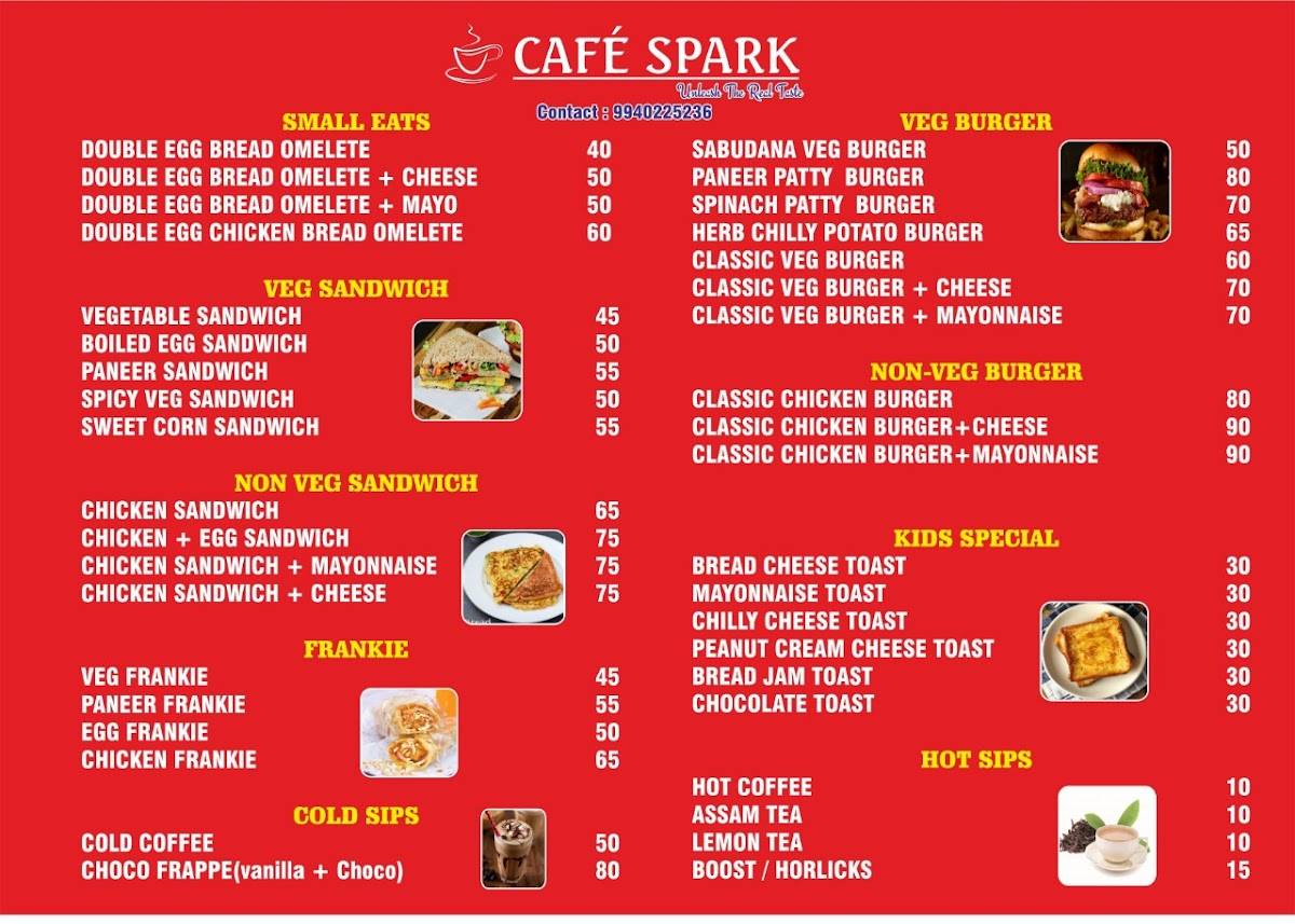 Menu at Cafe Spark, Bengaluru, #16/4