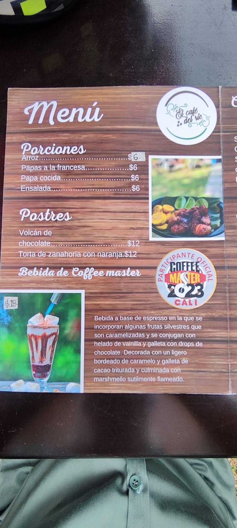Menu at Café del Río restaurante Familiar, Cali