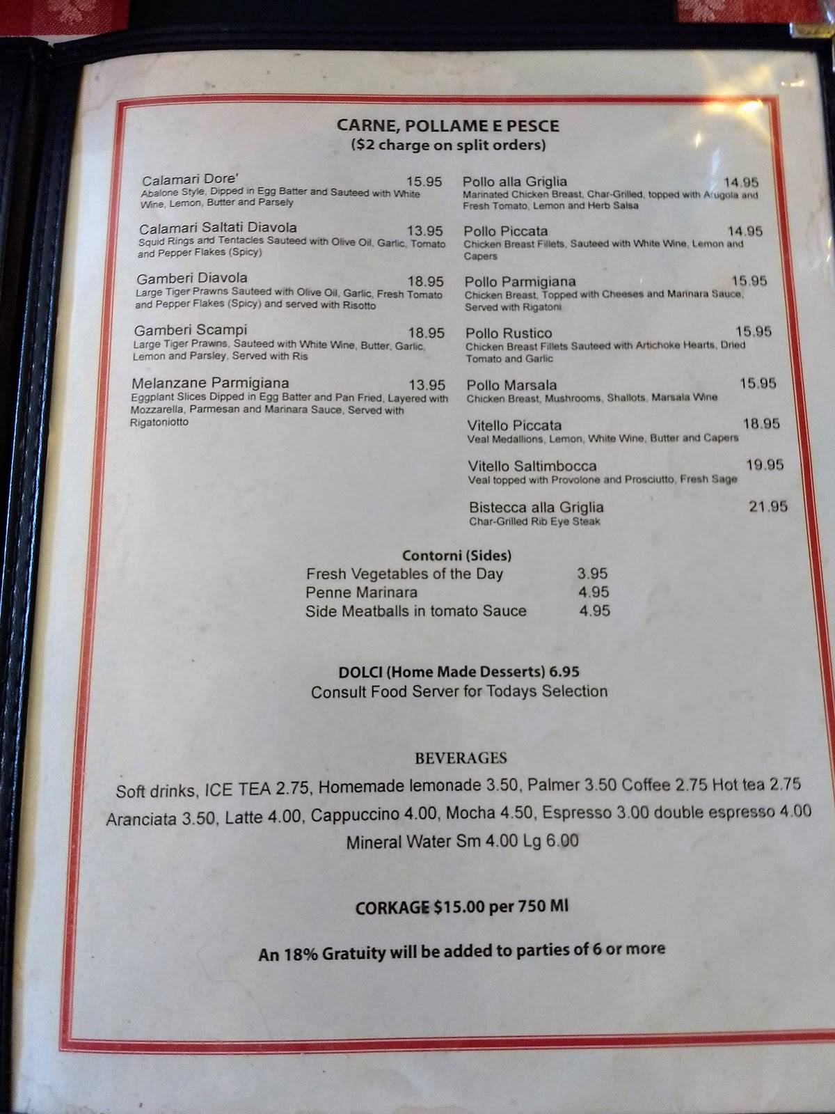 Menu at Caffe Giostra restaurant, Petaluma, N McDowell Blvd