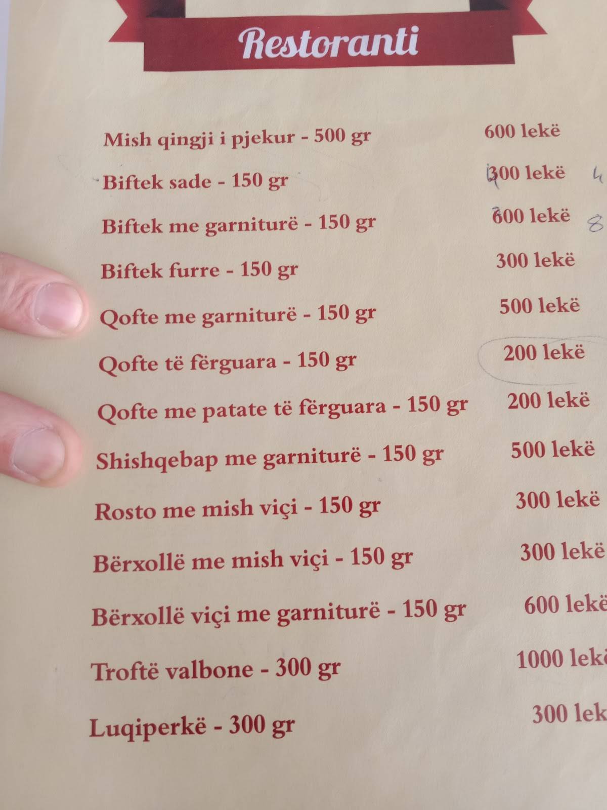 Menu at Restaurant CAKA, Bajram Curri