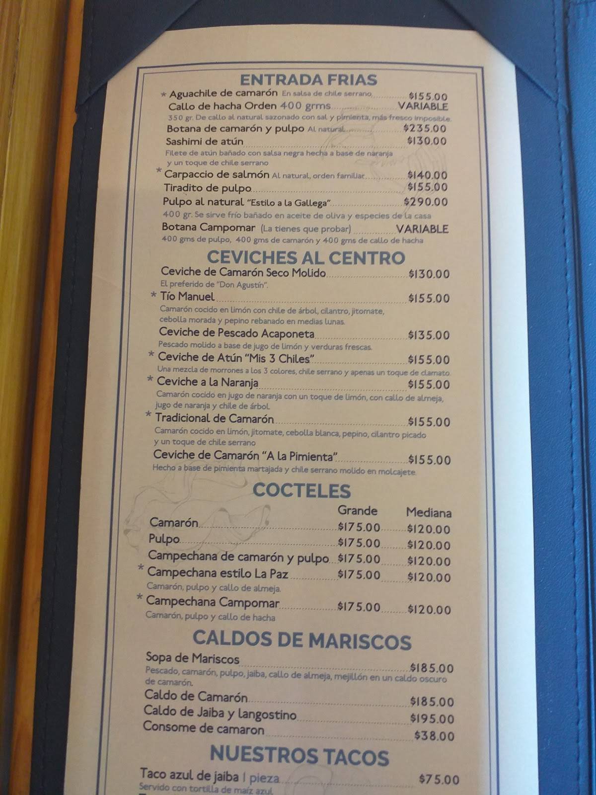 Carta del restaurante Campomar Chapalita, Guadalajara, San Dionisio 33