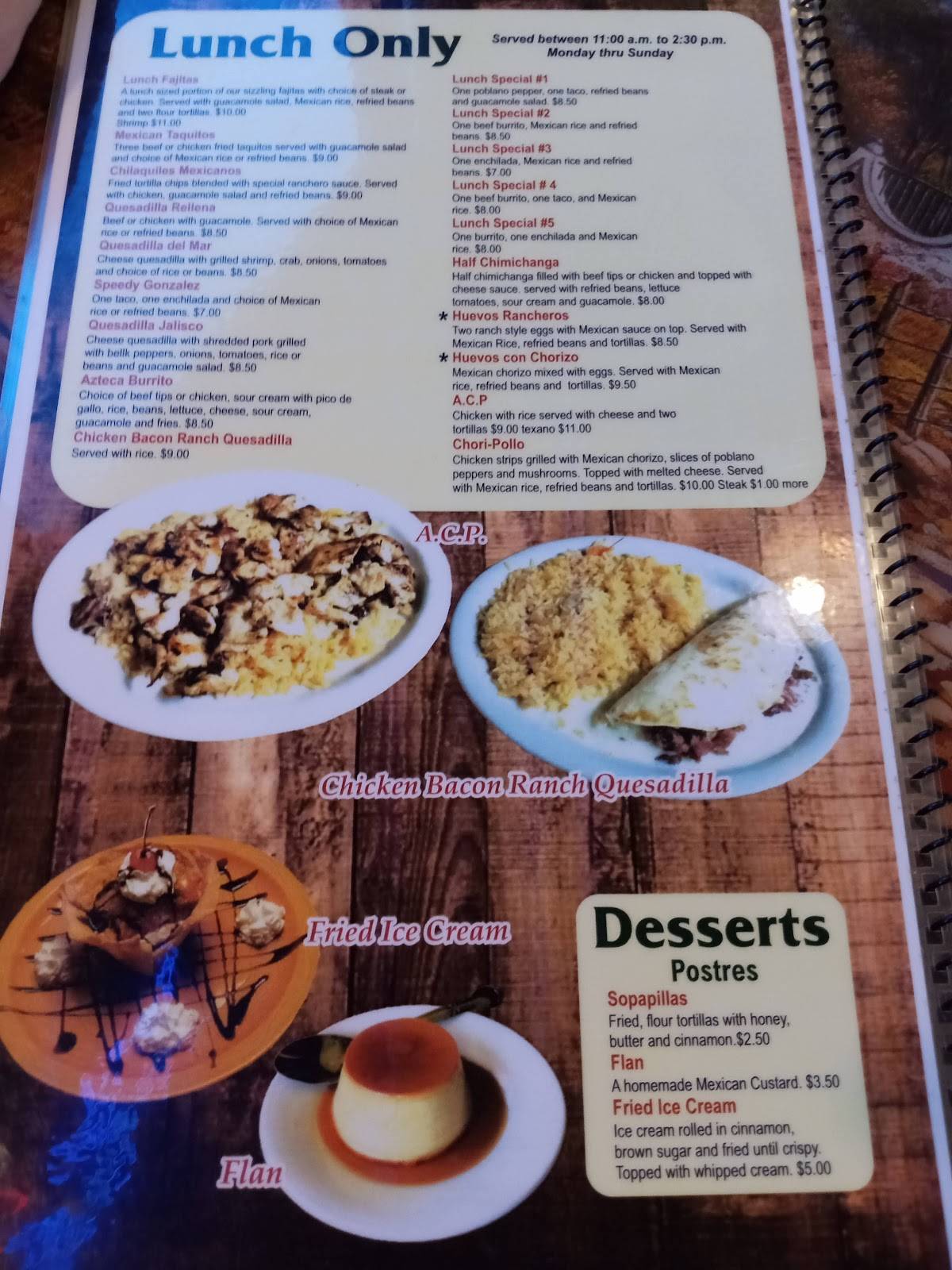 Menu at Canelos Mexican Family Restaurant, Canton