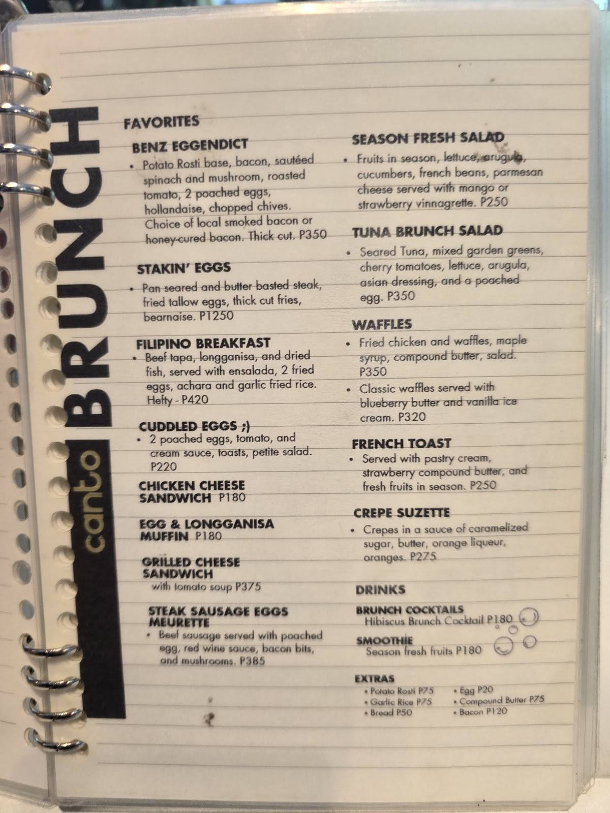 Menu at Canto restaurant, Baguio, 25 Kisad Rd
