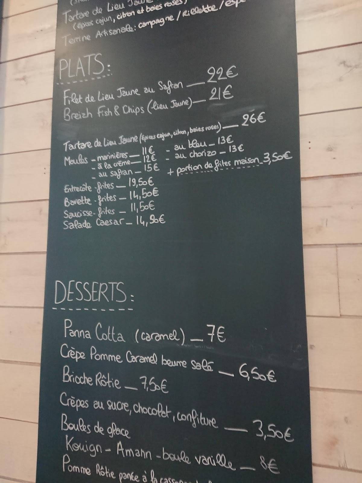 Menu au Cap Chausey restaurant, Cancale
