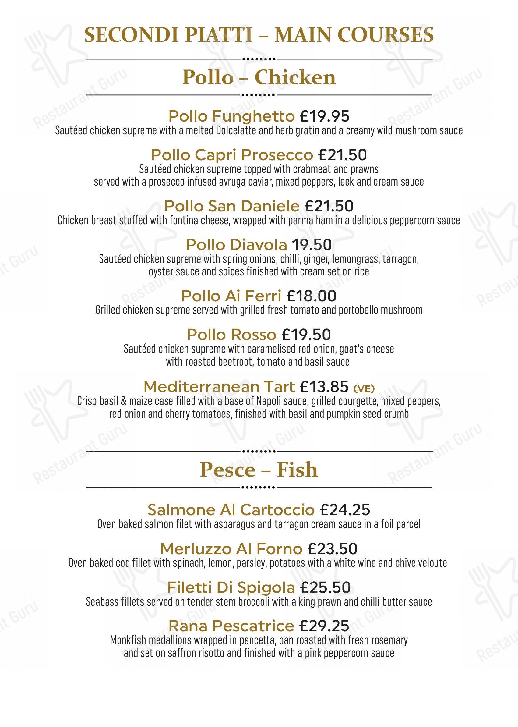 Menu at Capri Mirfield restaurant, Mirfield