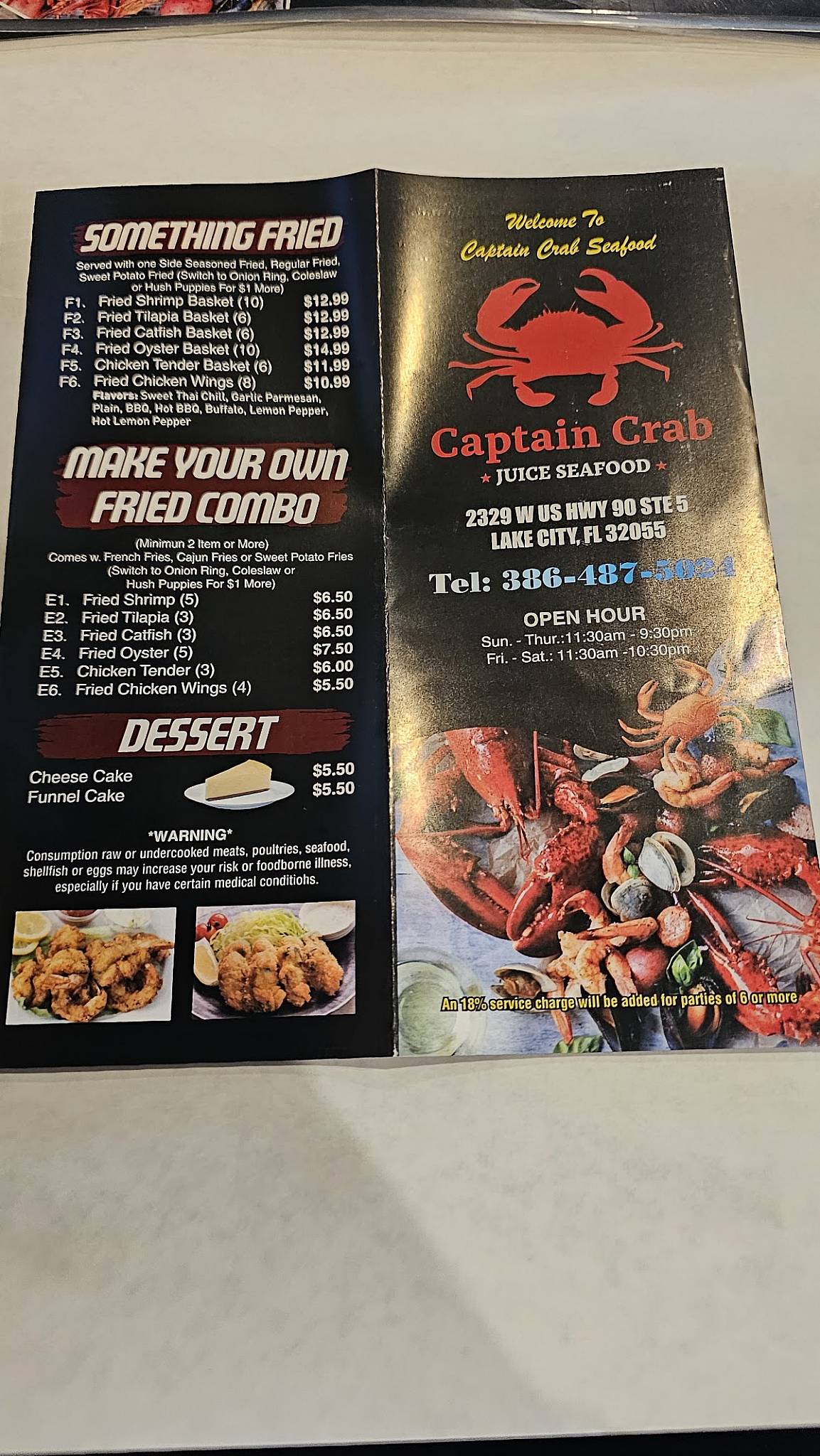 Menu at Captain Crab restaurant, Lake City