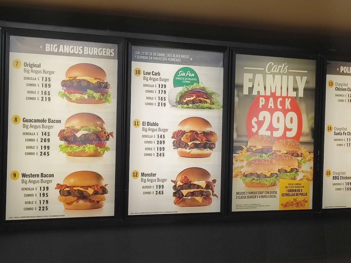 Carta del restaurante Carl's Jr., Monterrey, Av. Gonzalitos Sur No. 501