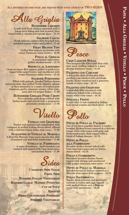 Menu at Casa Grille Italiano restaurant, Fort Wayne, Stellhorn Rd