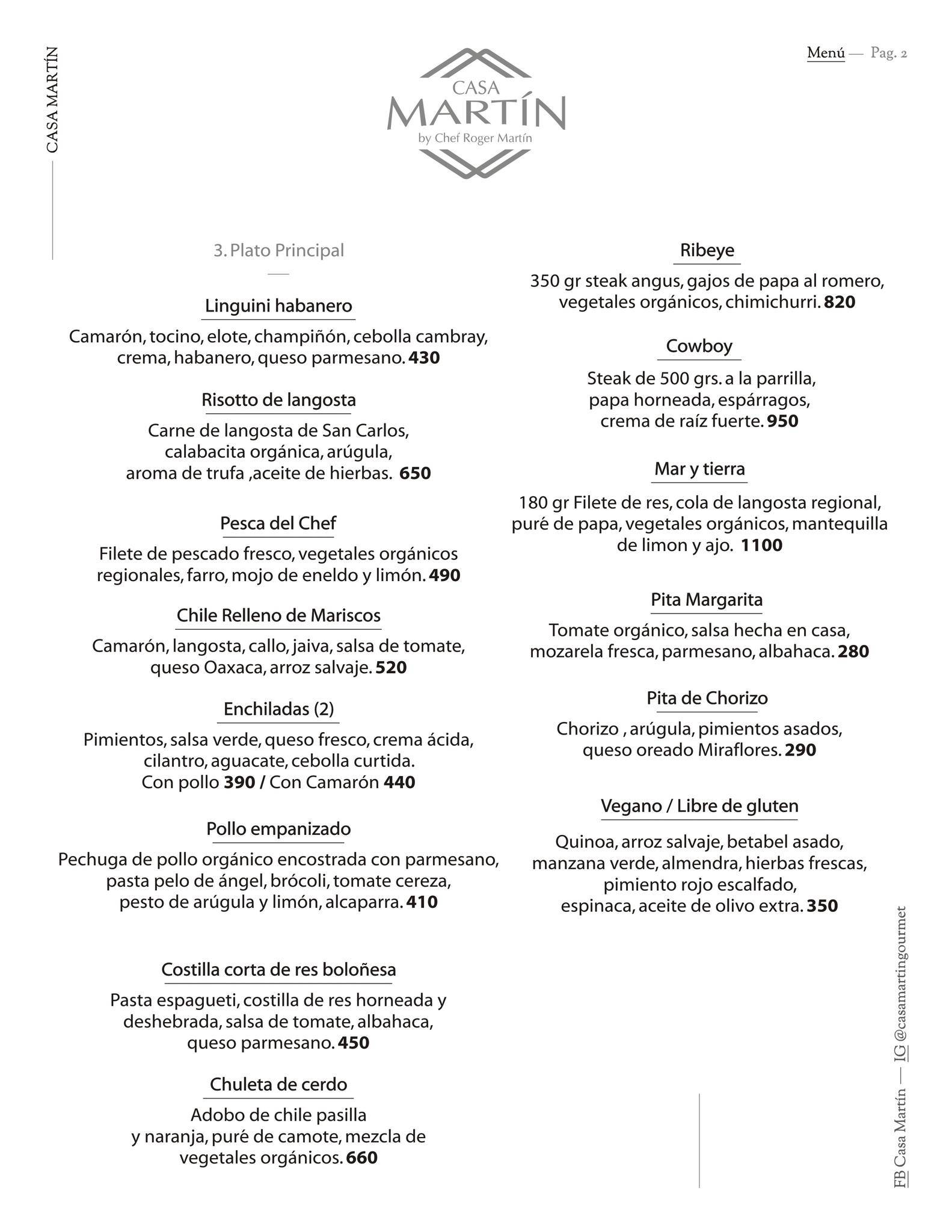 Menu at Casa Martín Restaurante, Cabo San Lucas