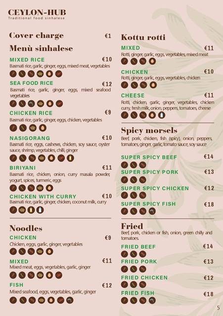 Menu au Ceylon-Hub Vicenza restaurant, Vicence