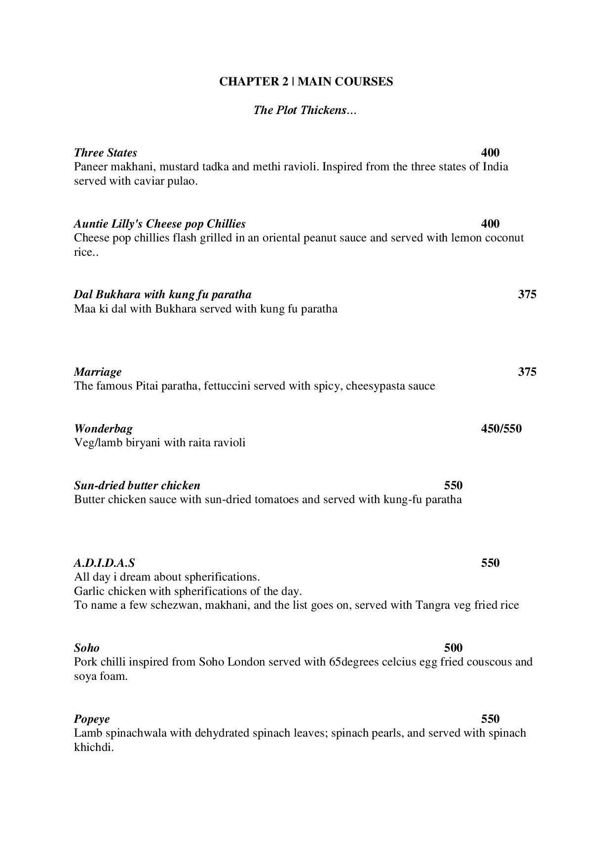 Menu at Chemistry 101 - Gastro Bar, Mumbai