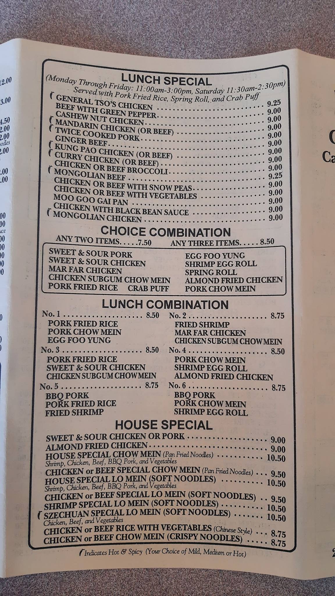 Menu at Chen's Chinese Restaurant, Hermiston