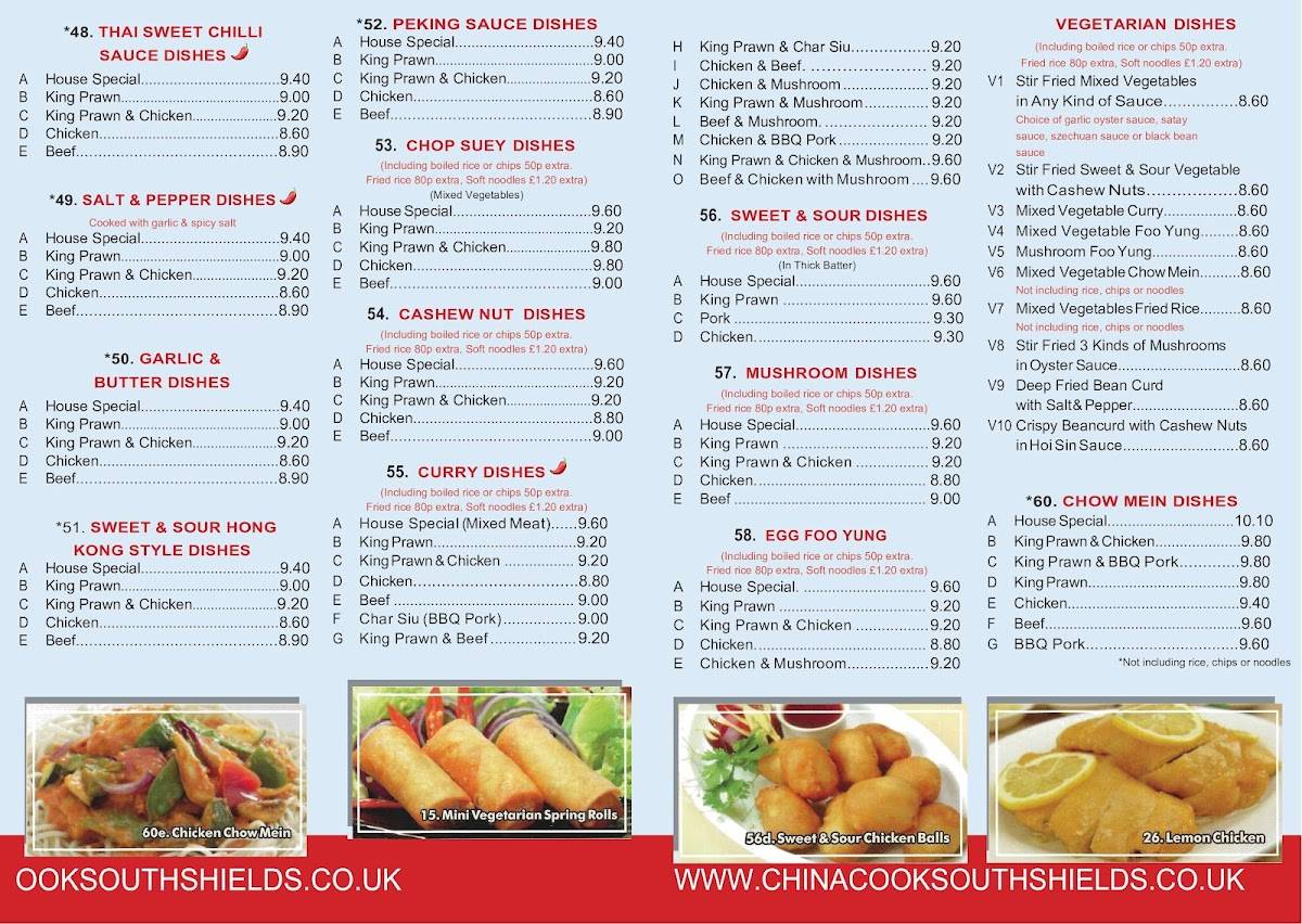 Menu at China Cook Westoe restaurant, South Shields, 114 Westoe Rd