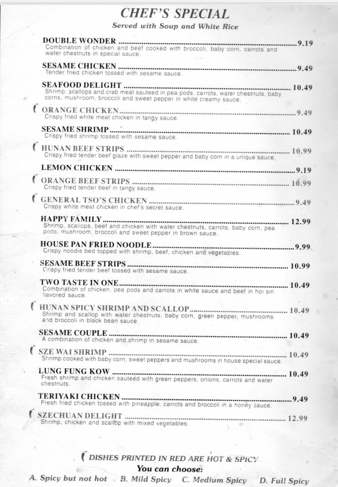 China Garden Restaurant Adrian Menu