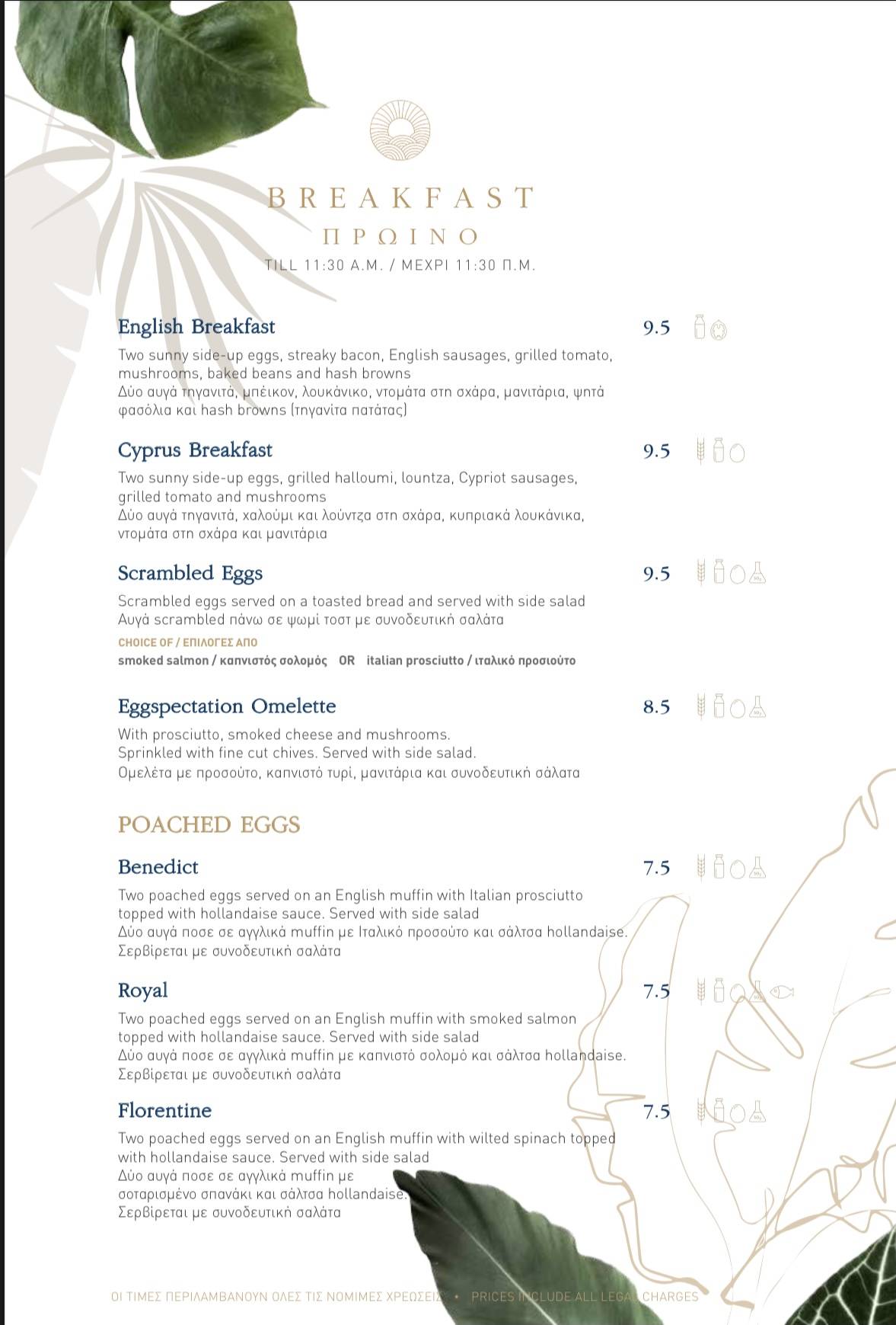 Menu at Chris Blue Beach, Episkopi