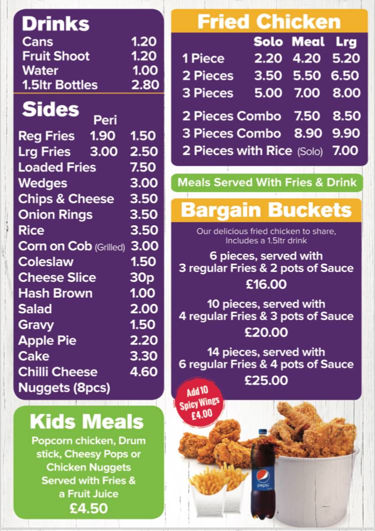 Menu at Chunky Chicken restaurant, Manchester, 436 Wilbraham Rd