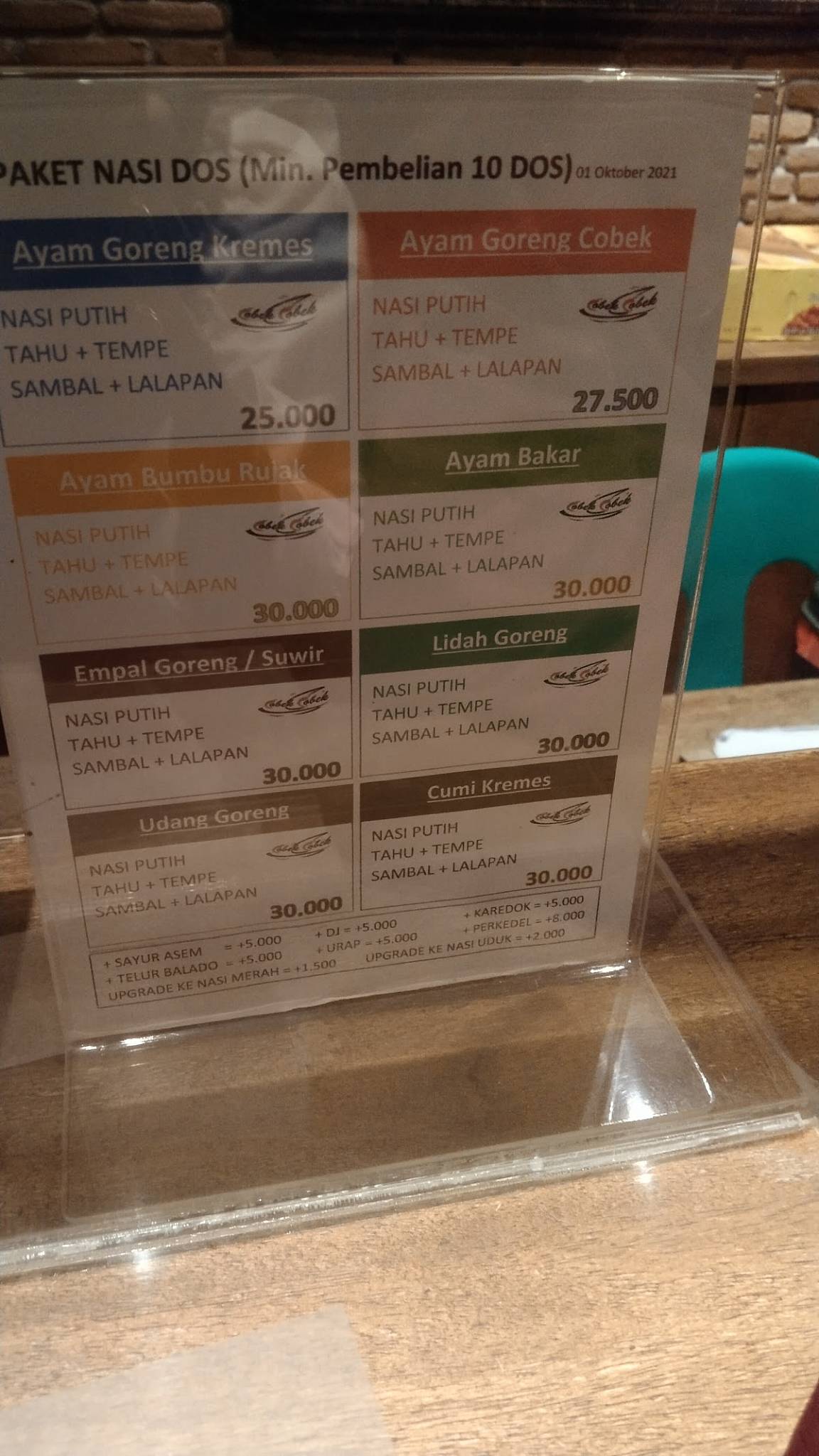 Menu at Cobek Cobek Boulevard restaurant, Makassar, Jl. Boulevard No.6 A3