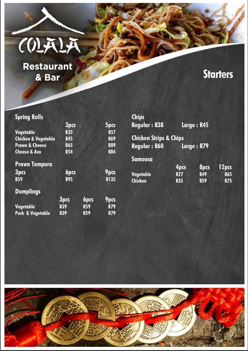 Menu at Colala restaurant & bar, Cape Town
