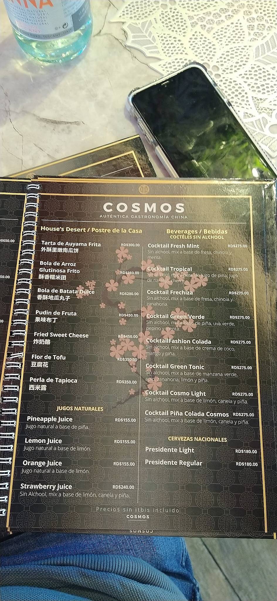Menu at Cosmos Restaurante, Santo Domingo