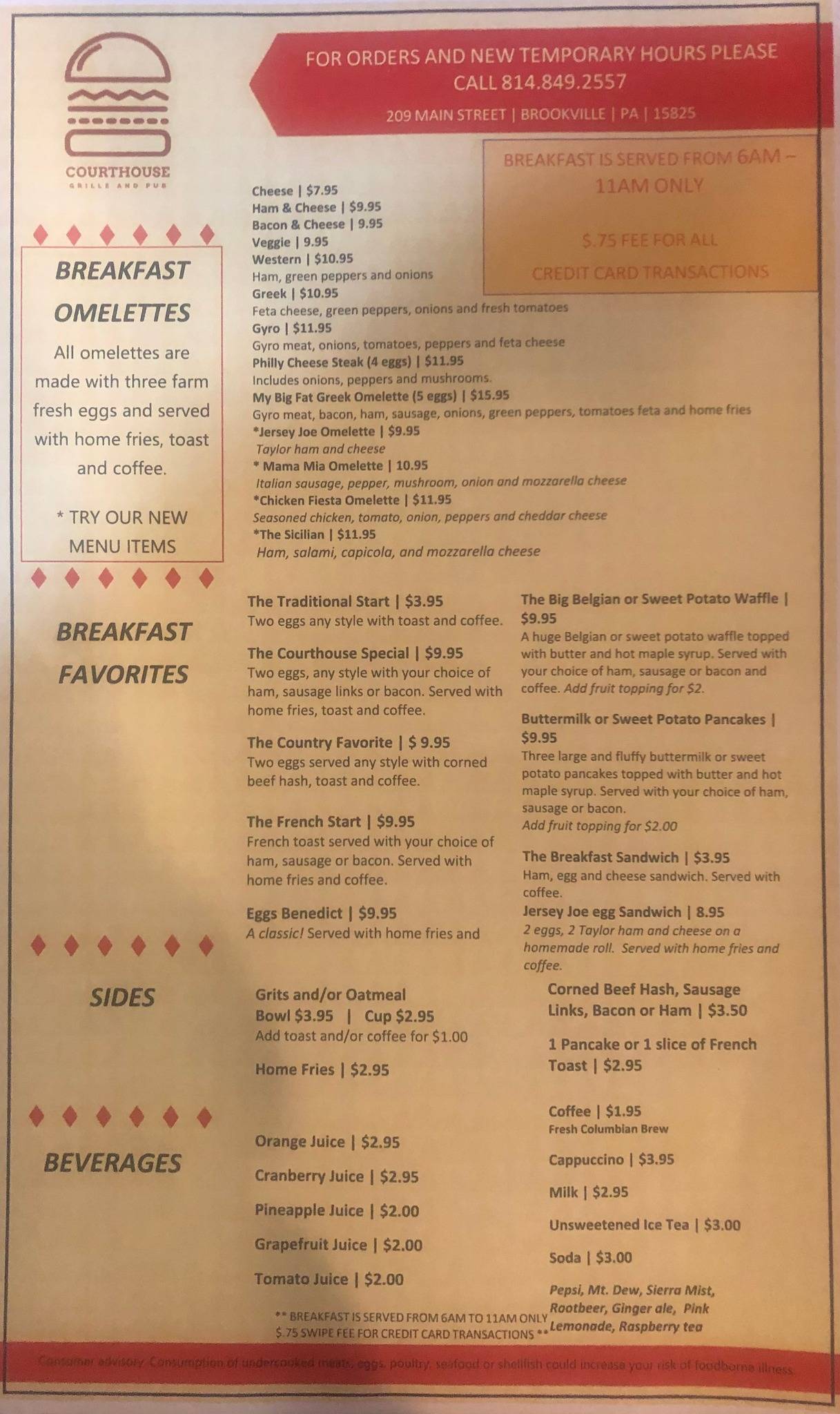 Menu at Courthouse Grille & Pub, Brookville