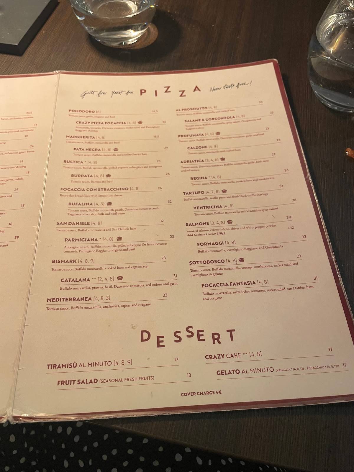 Speisekarte von Crazy Pizza Milan, Mailand