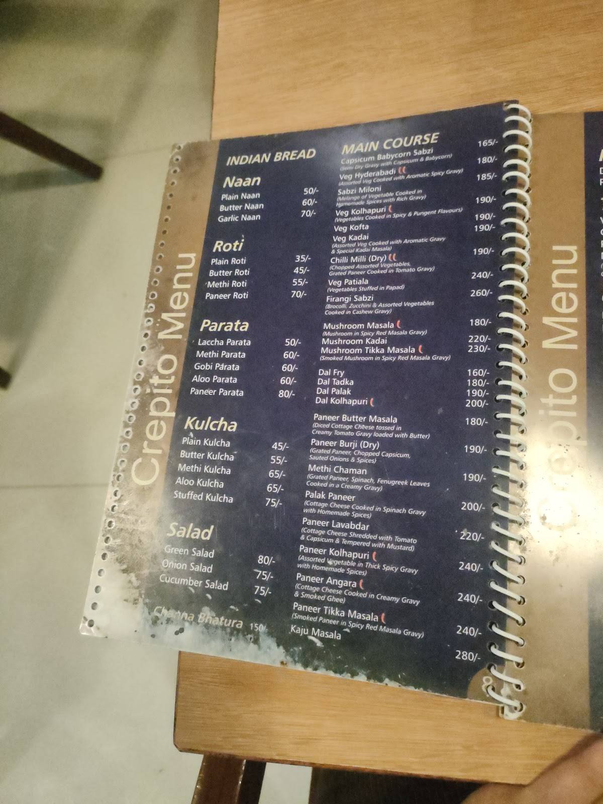 Menu at Crepito, Bengaluru