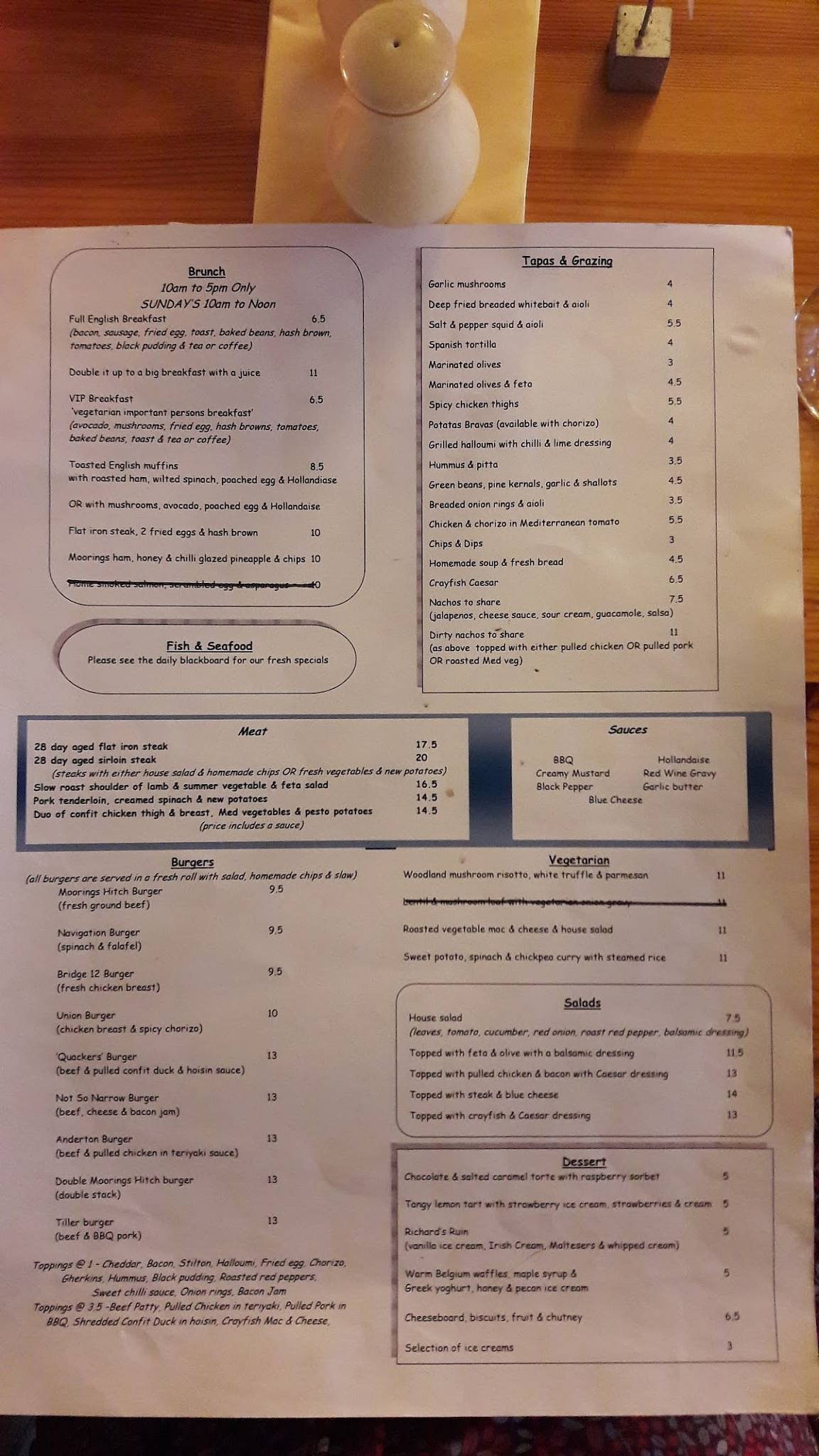 Menu at Crick Wharf restaurant, Crick