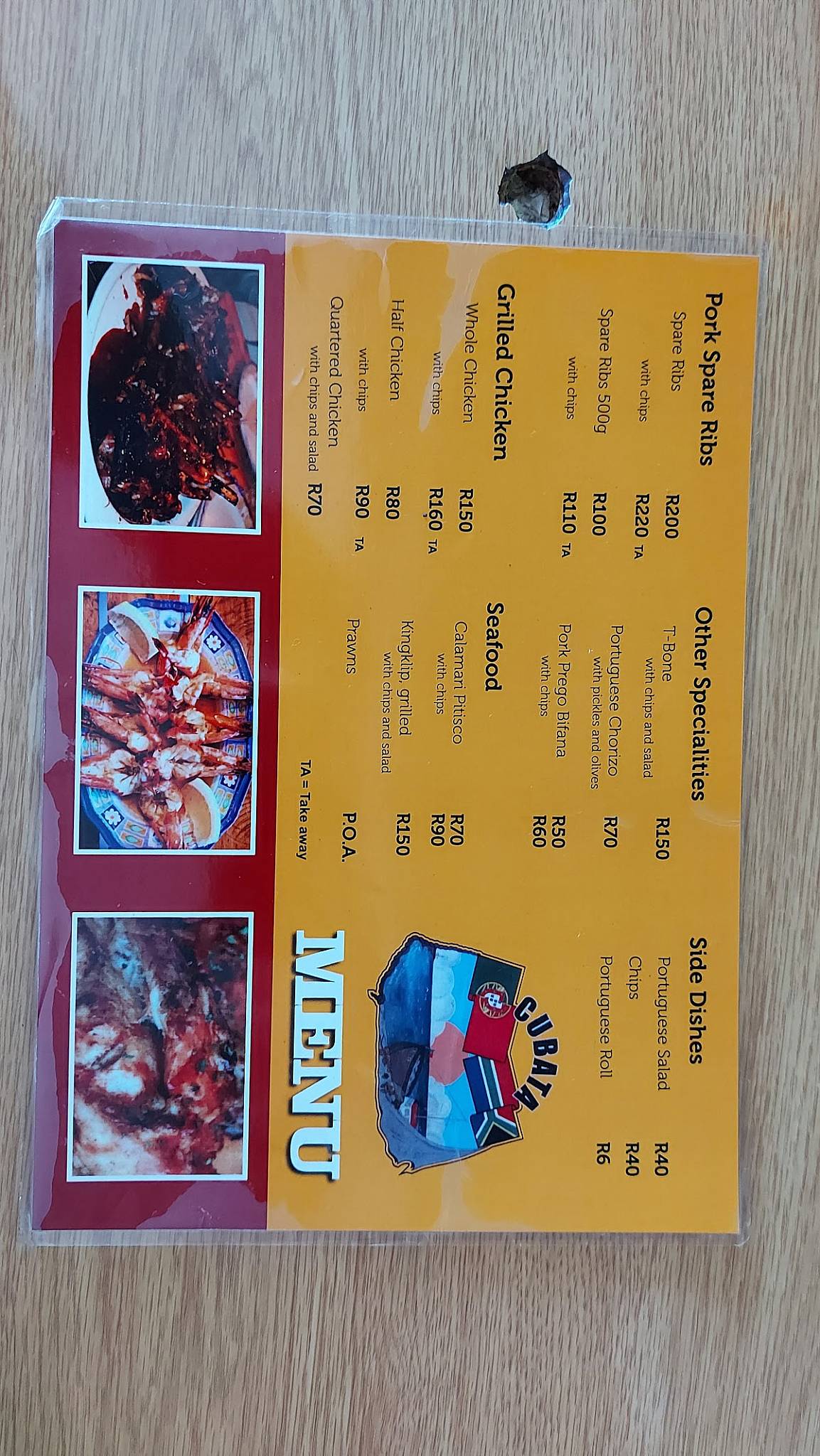 Menu at Cubata Sydenham Port Elizabeth restaurant, Port Elizabeth