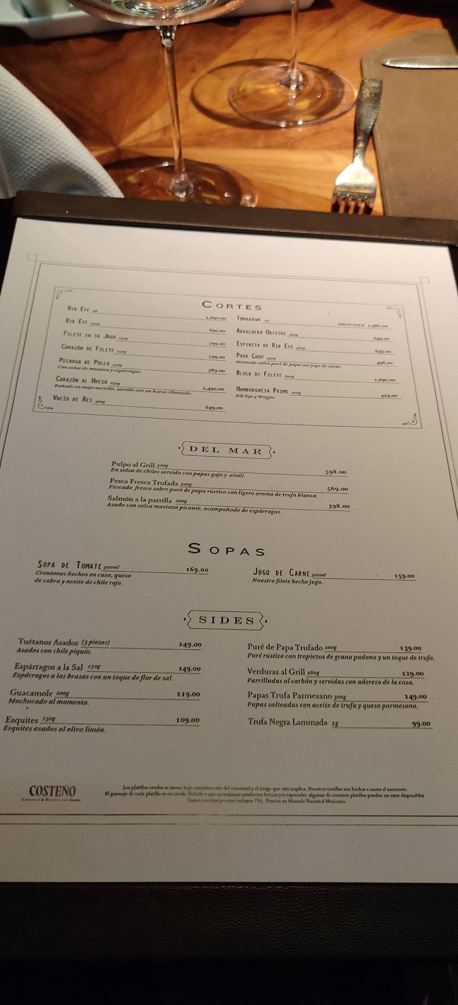 Carta del restaurante Cuerno Calzada, San Pedro Garza García