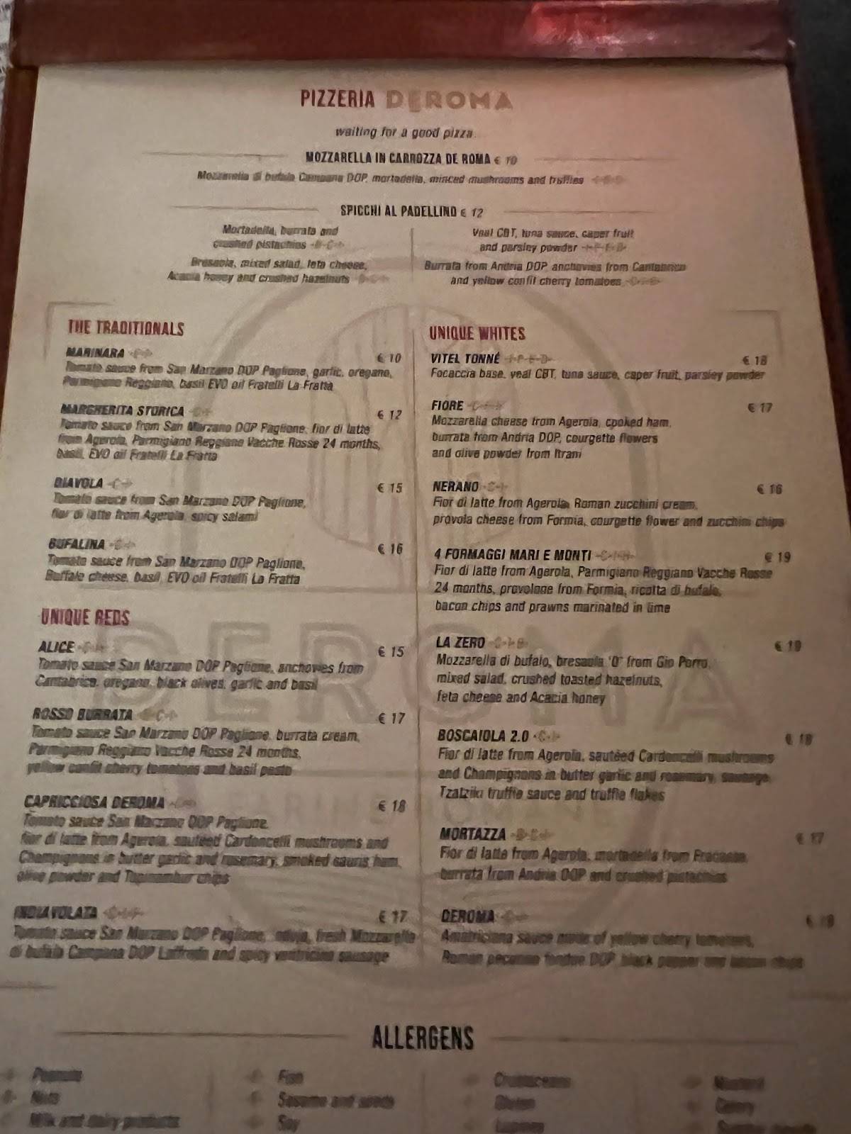 Menu da DEROMA - Farine Romane ristorante, Roma