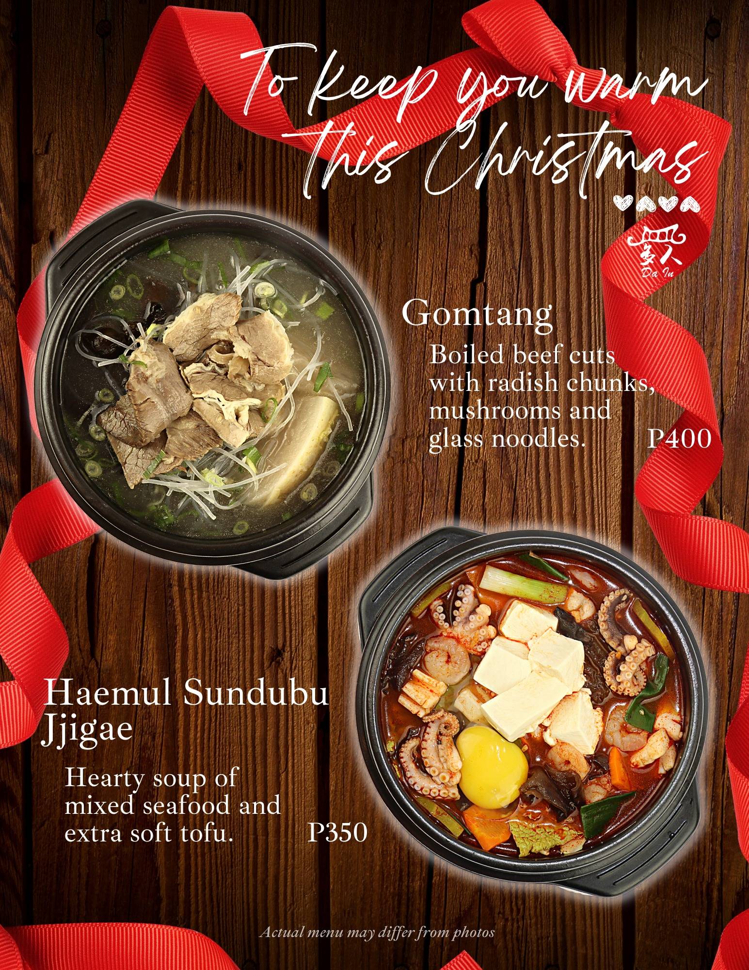 Menu at Da-In Korean Restaurant, Cebu City