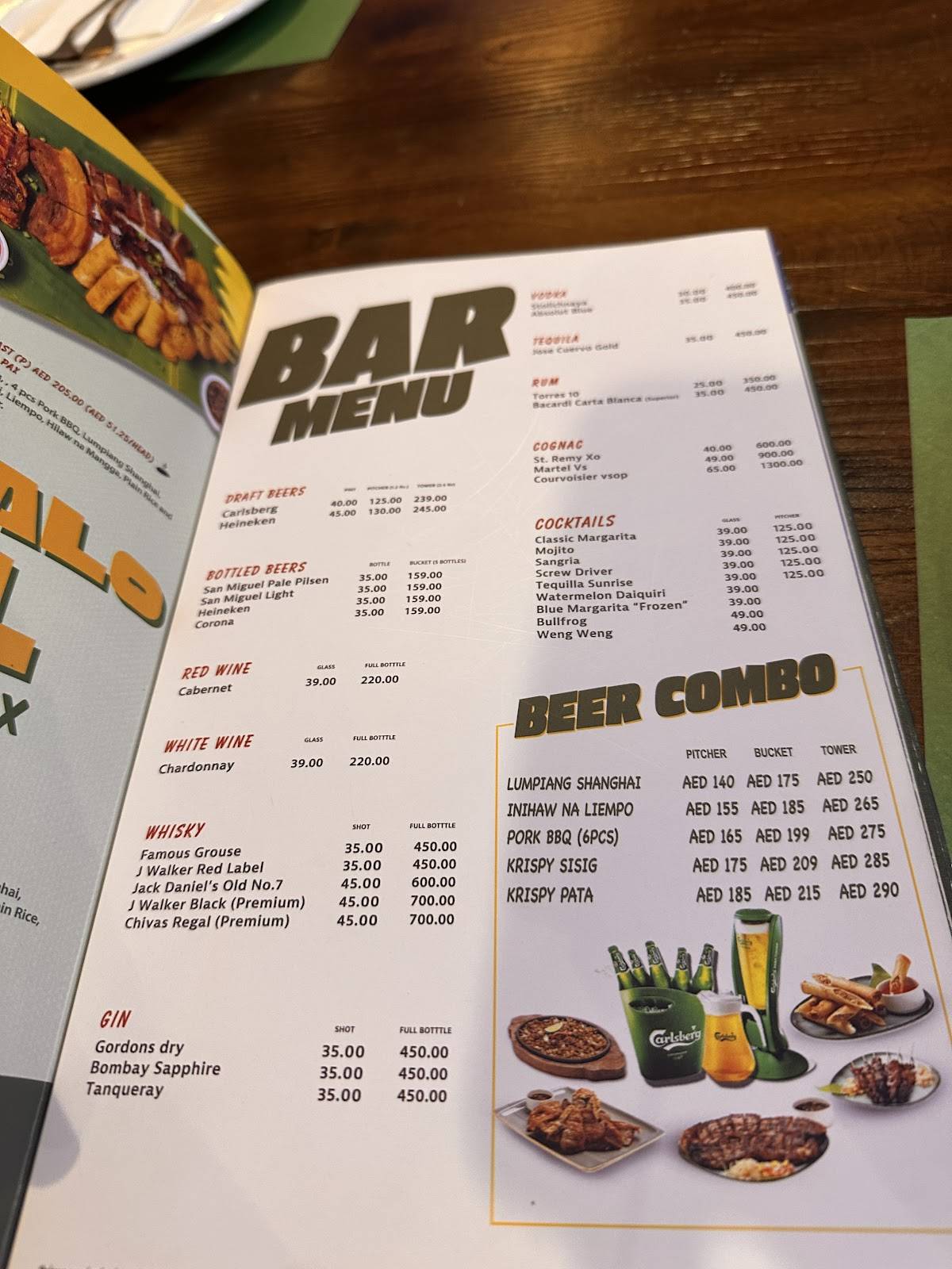 Menu at Dencio's UAE restaurant, Dubai