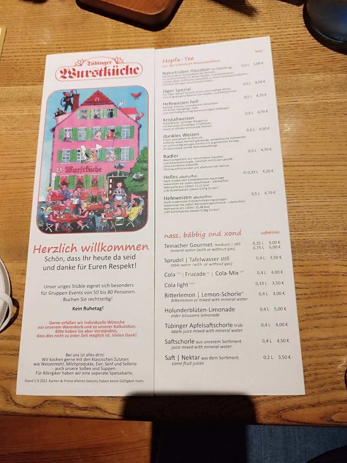 Speisekarte von Wurstküche restaurant, Tübingen