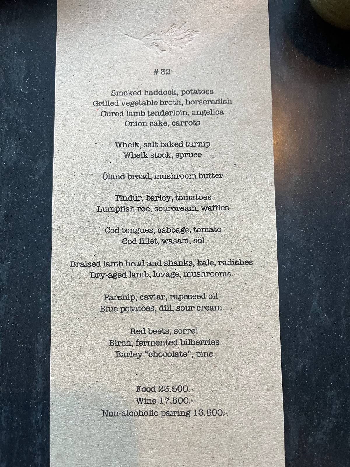 Menu at Dill Restaurant, Reykjavík, Laugavegur 59