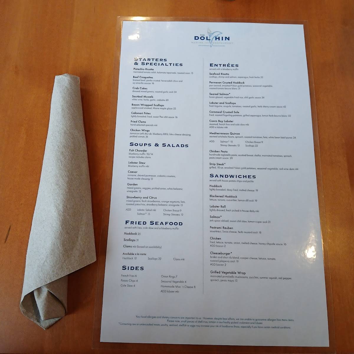 Menu at Dolphin Marina & Restaurant, Harpswell