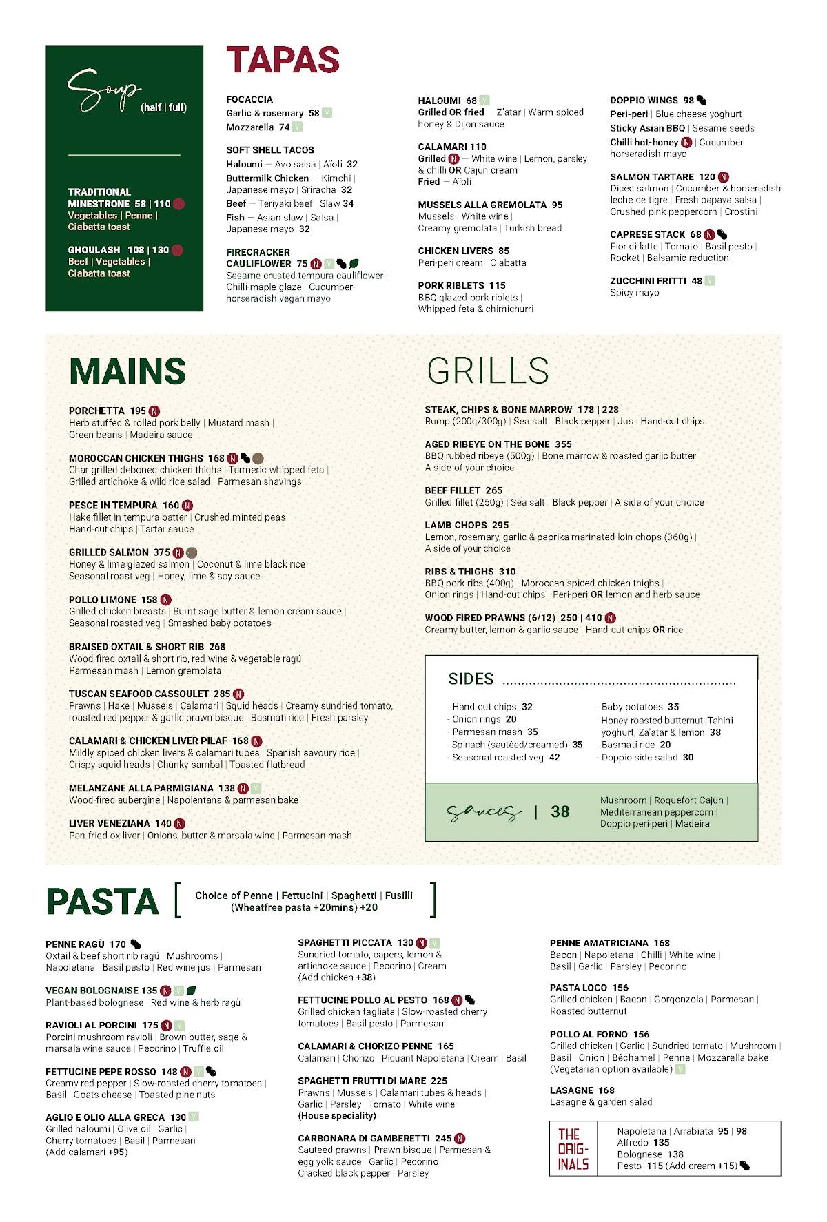 Menu at Doppio Zero Eye Of Africa restaurant, Eikenhof