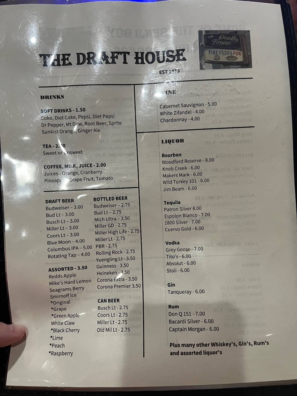 Menu at Draft House restaurant, Newark