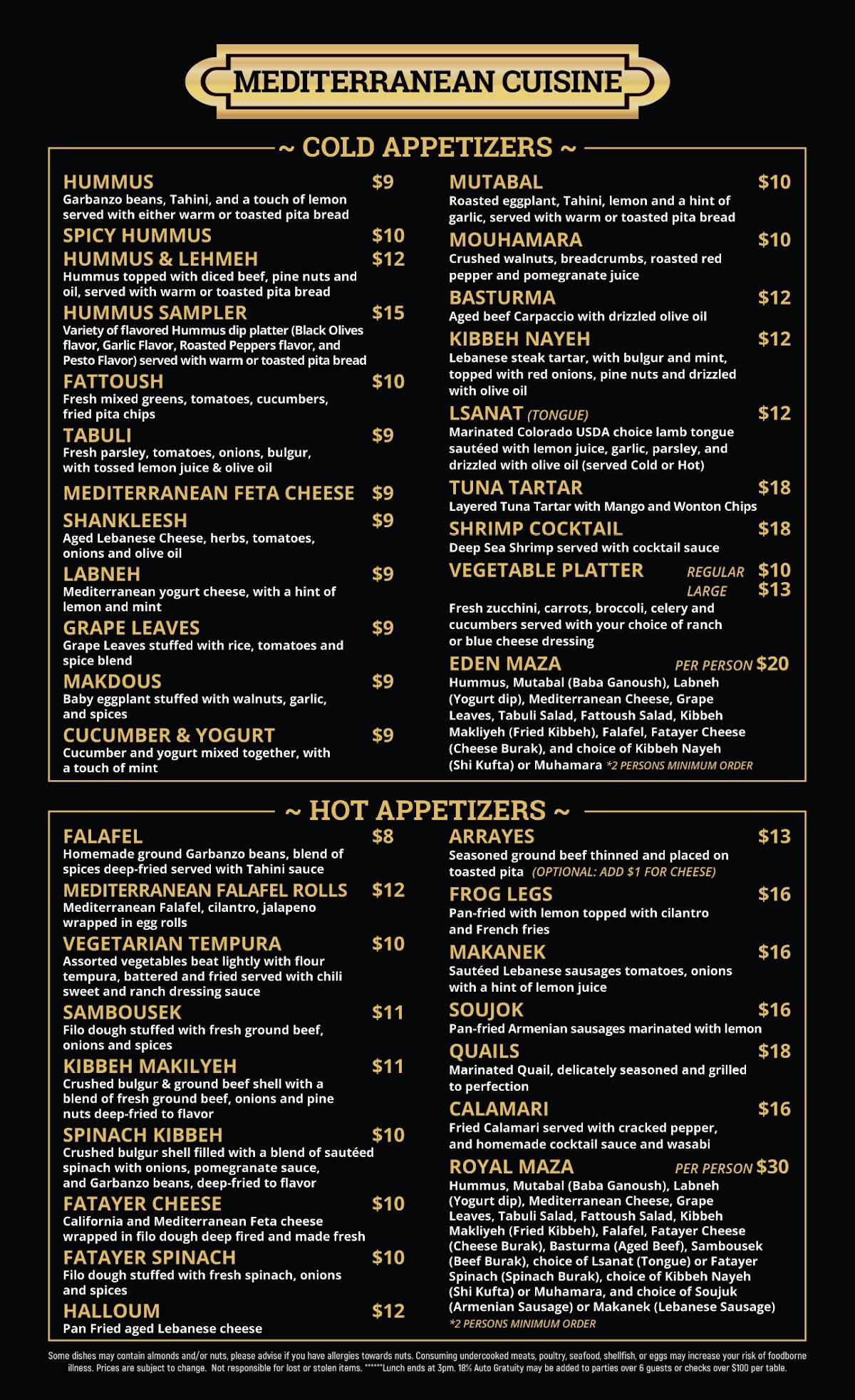 Menu at Eden Garden Bar & Grill, Pasadena