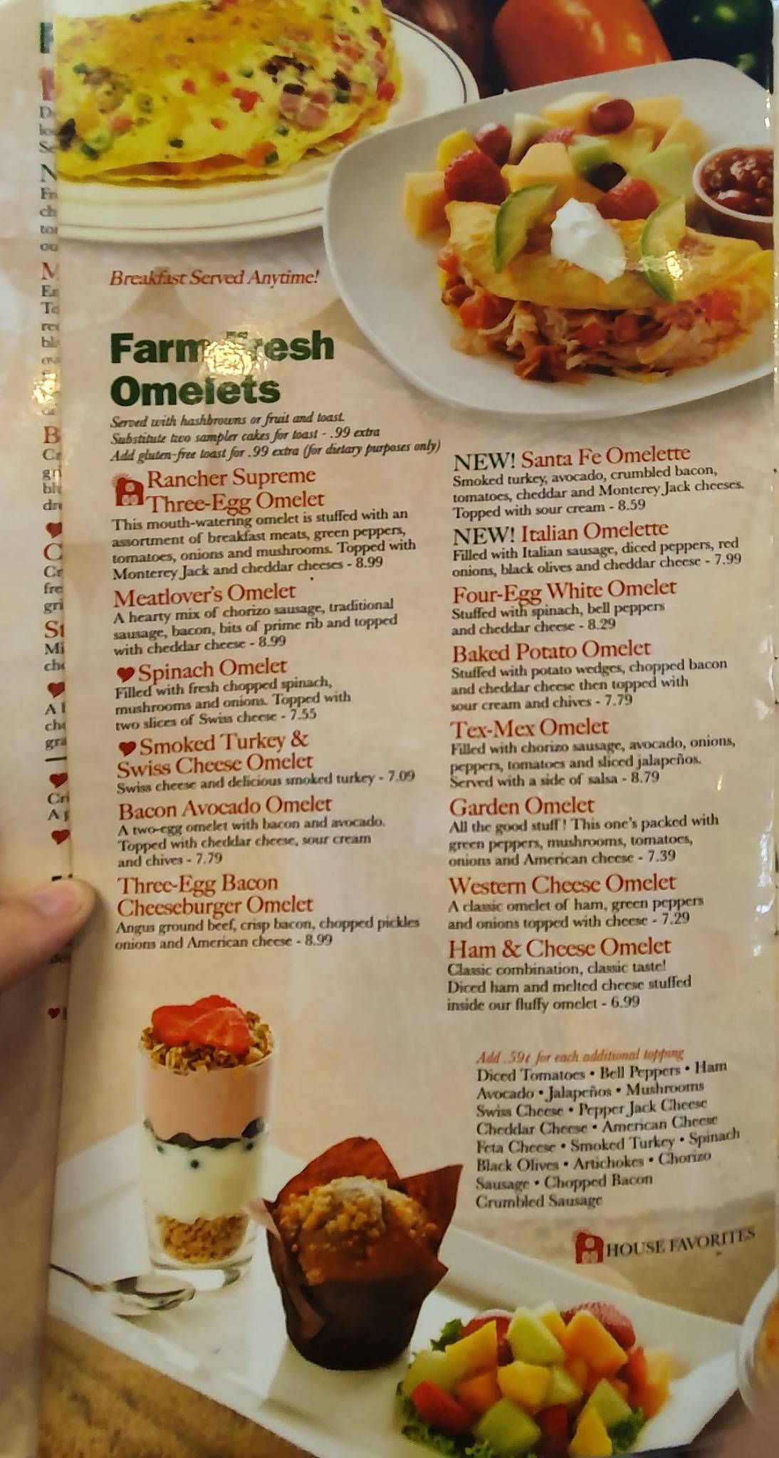 Menu at Eggbert's restaurant, Claremore, 900 S Lynn Riggs Blvd