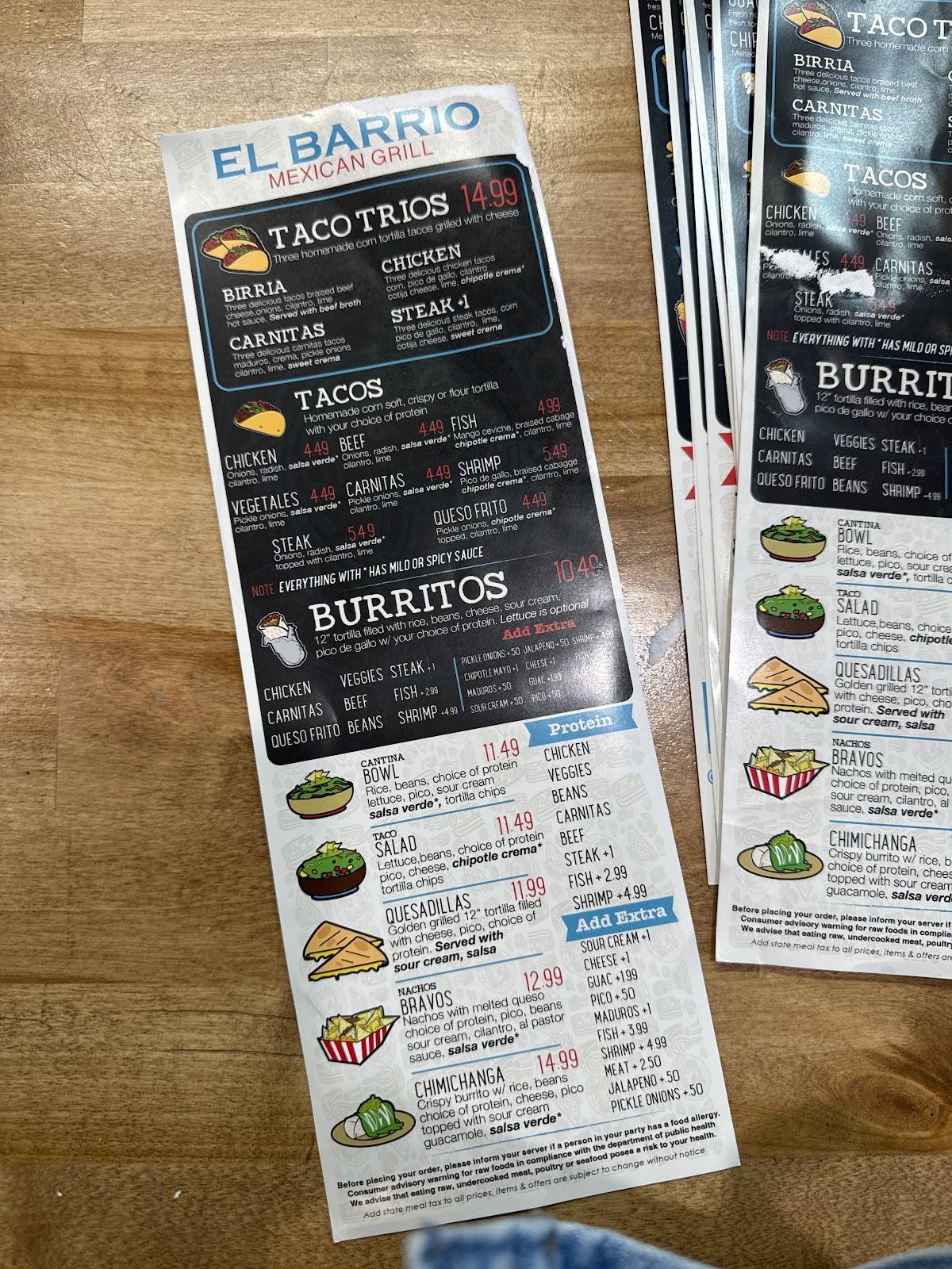 Carta de El Barrio Mexican Grill, Boston, 809 Harrison Ave