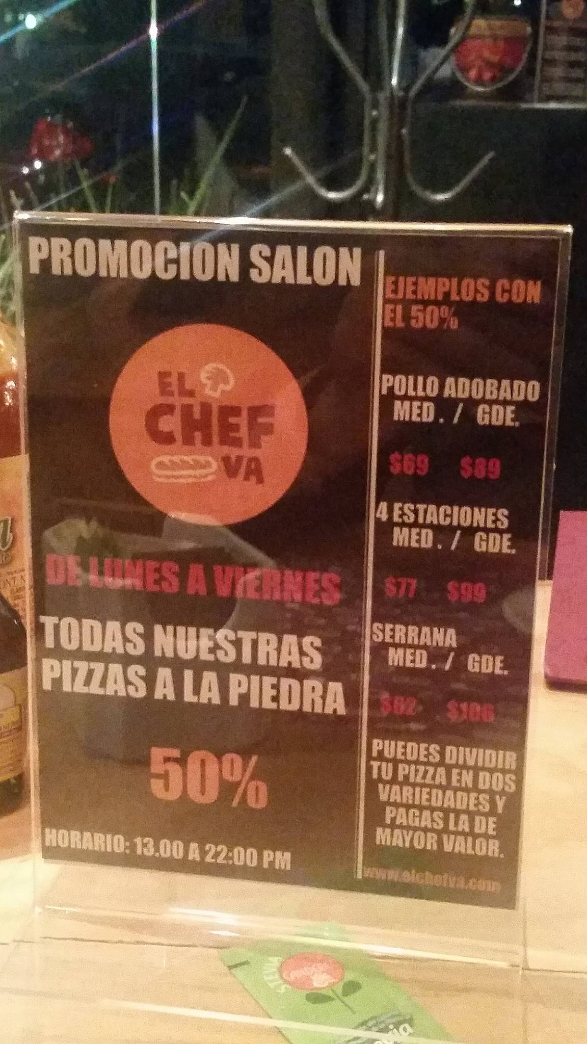 Carta del restaurante El chef va, Ciudad del México