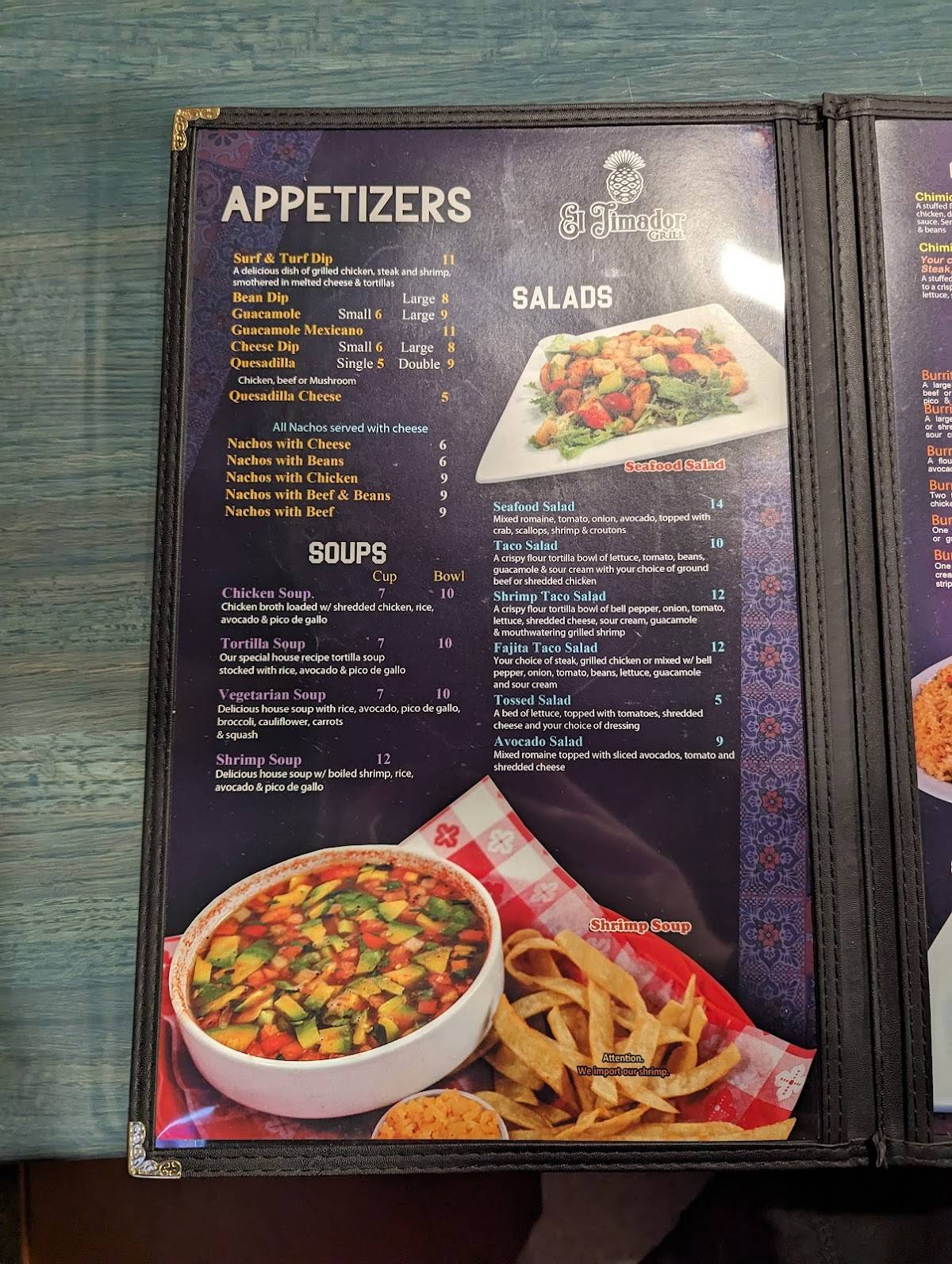 Menu at El Jimador restaurant, Hot Springs Village