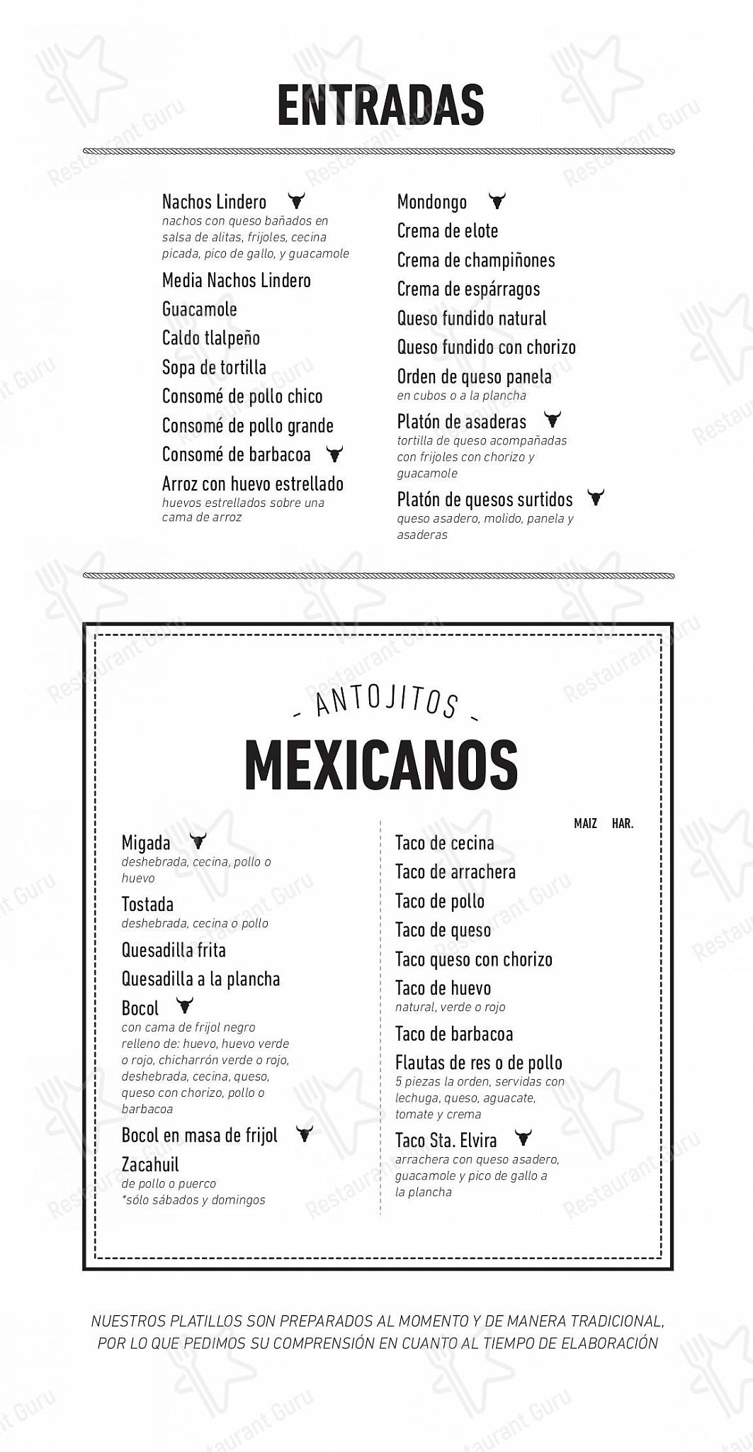Carta del restaurante El Lindero Monterrey, Monterrey, Degollado #770 Sur