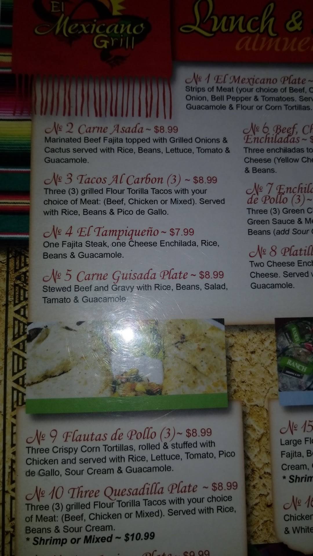 Menu at El Mexicano Grill restaurant, Corsicana, W 7th Ave