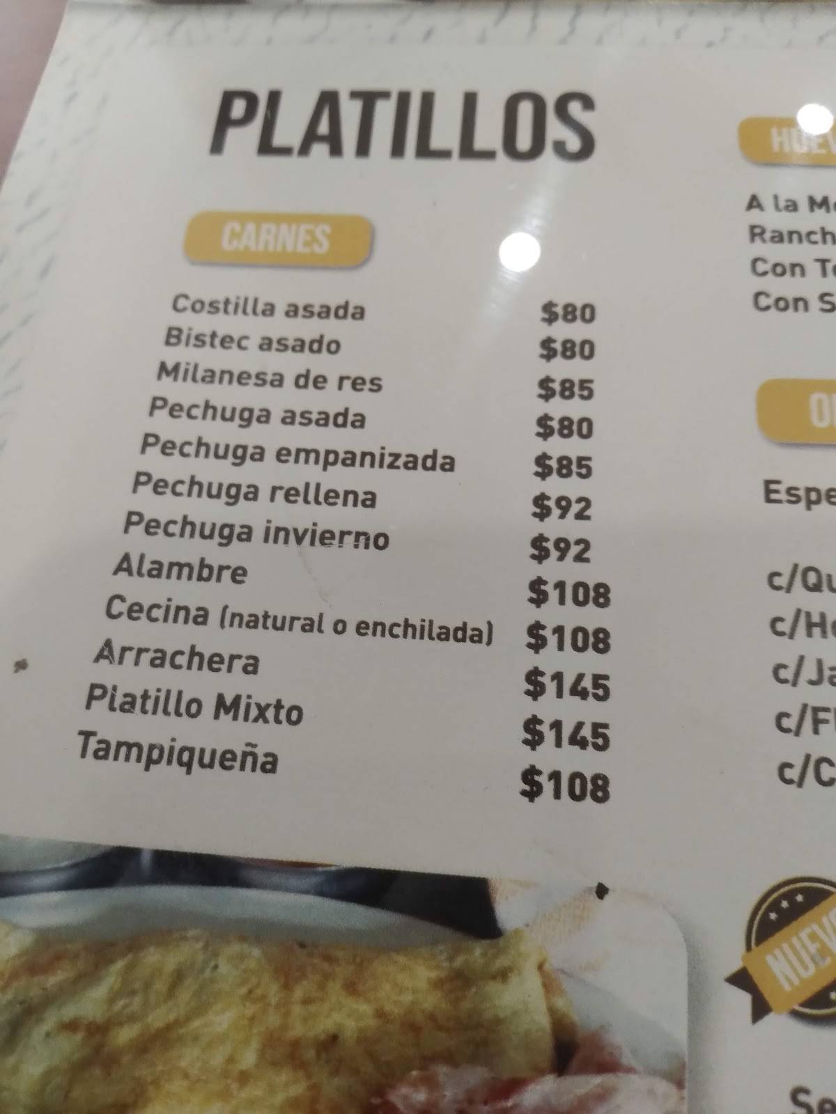 Carta del restaurante El Pollito, Ciudad del México, Lebrija esquina con