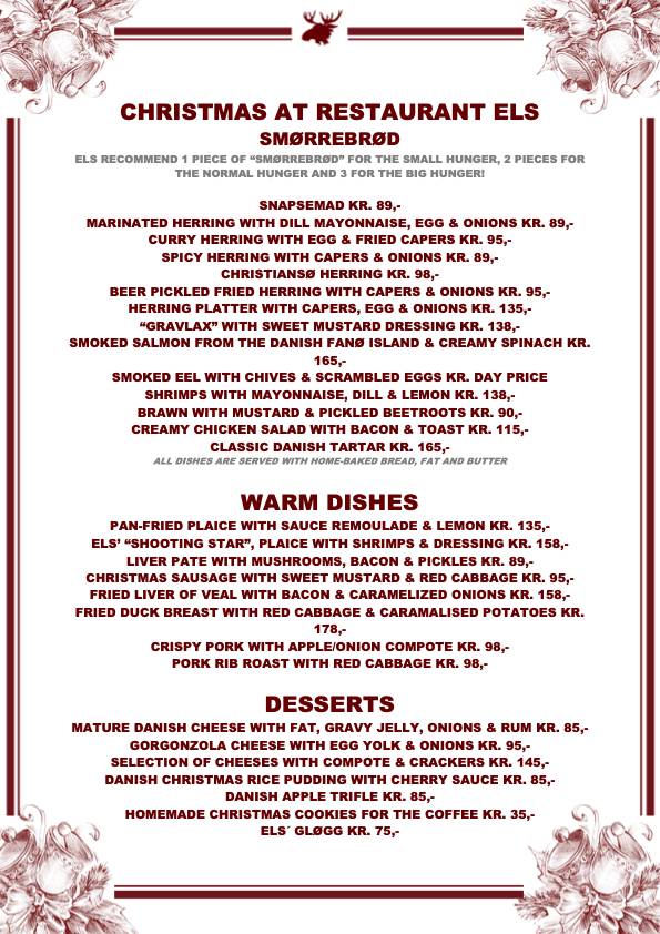 Menu at Restaurant Els, Copenhagen, Store Strandstræde 3