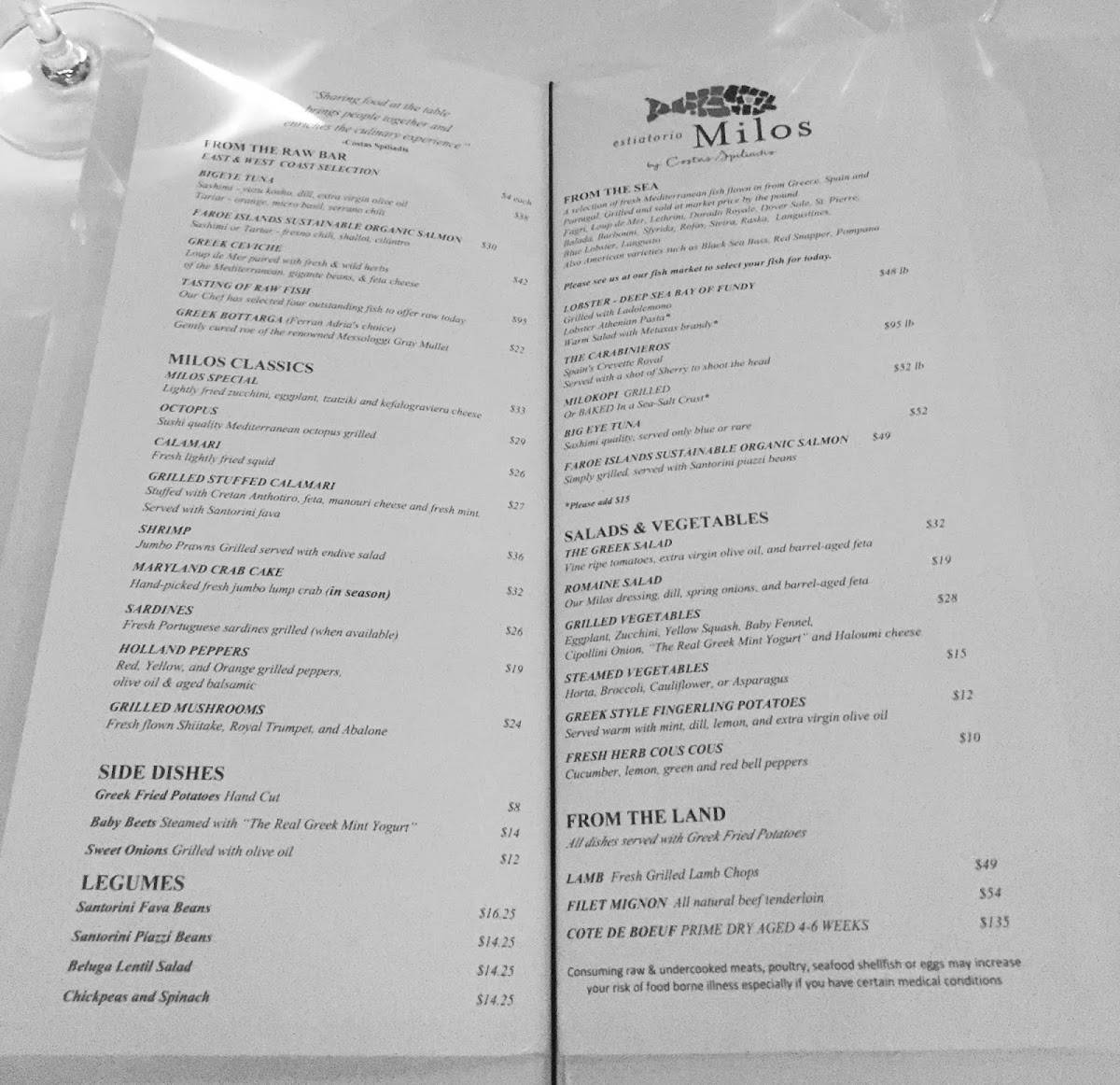 Menu at estiatorio Milos Midtown restaurant, West New York, 125 W 55th St